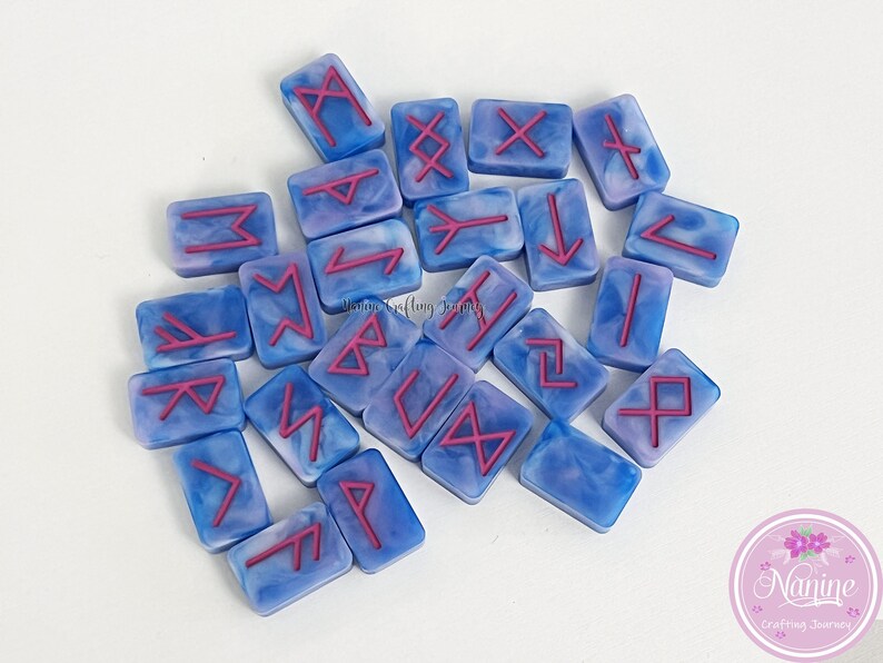 Baby Blue Resin Runes and Hot Pink Inlay | Elder Futhark Runes | Norse ...