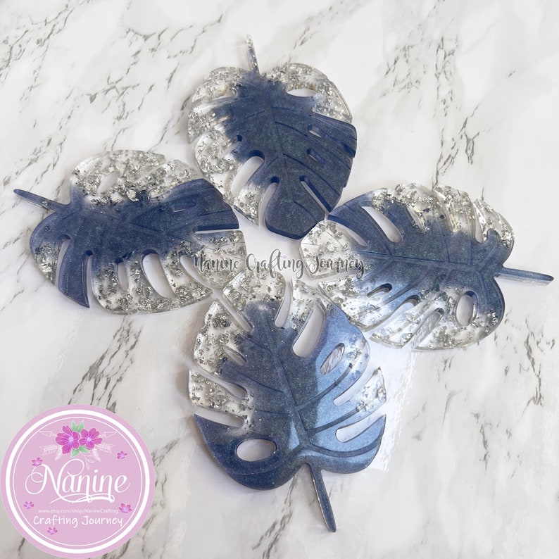 Blue and Silver Monstera Coasters X4 | Glittered Coaster | Housewarming ...