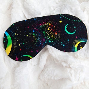 Celestial Moon Sleep Mask, Black Rainbow, Crescent Moon, Stars Sleeping ...
