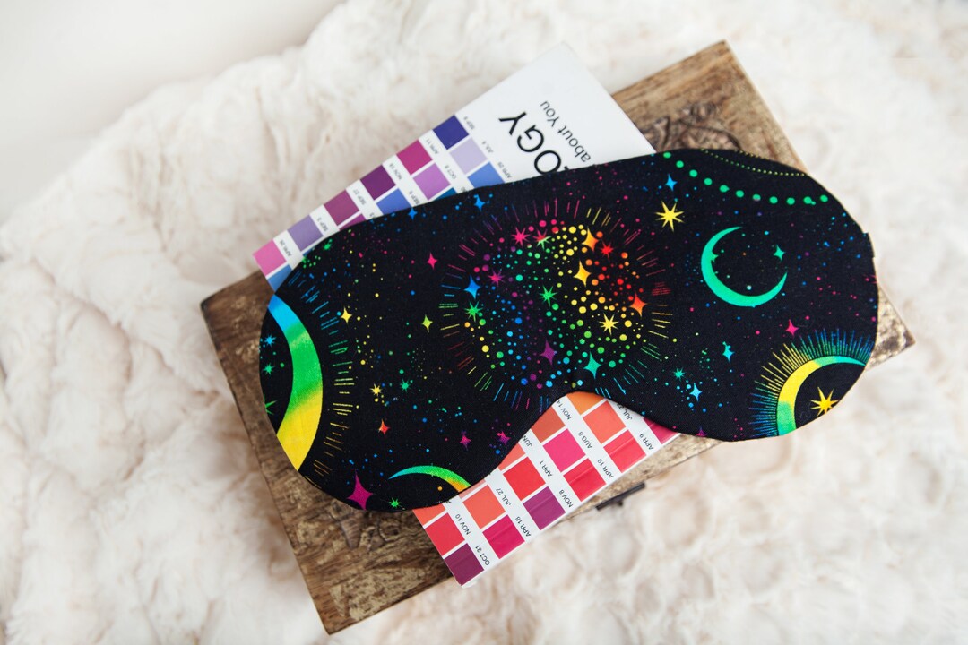 Celestial Moon Sleep Mask, Black Rainbow, Crescent Moon, Stars Sleeping ...