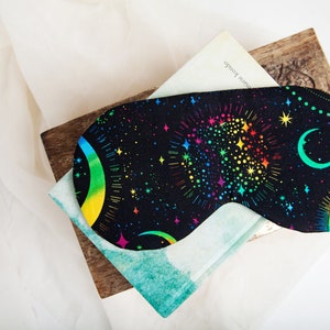 Celestial Moon Sleep Mask, Black Rainbow, Crescent Moon, Stars Sleeping ...