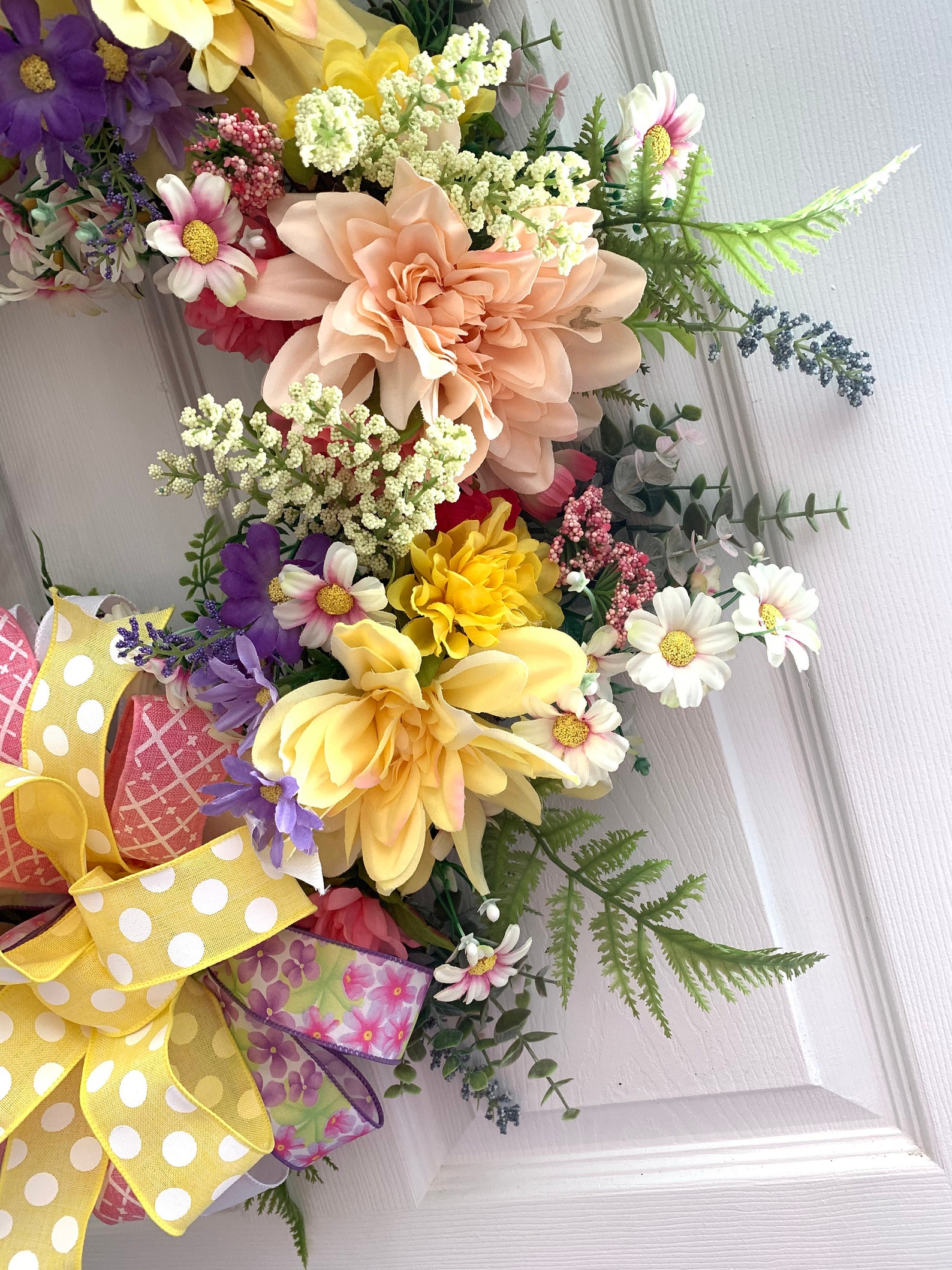 SPRING SUMMER FLORAL Wreath, Front Door Grapevine - Etsy
