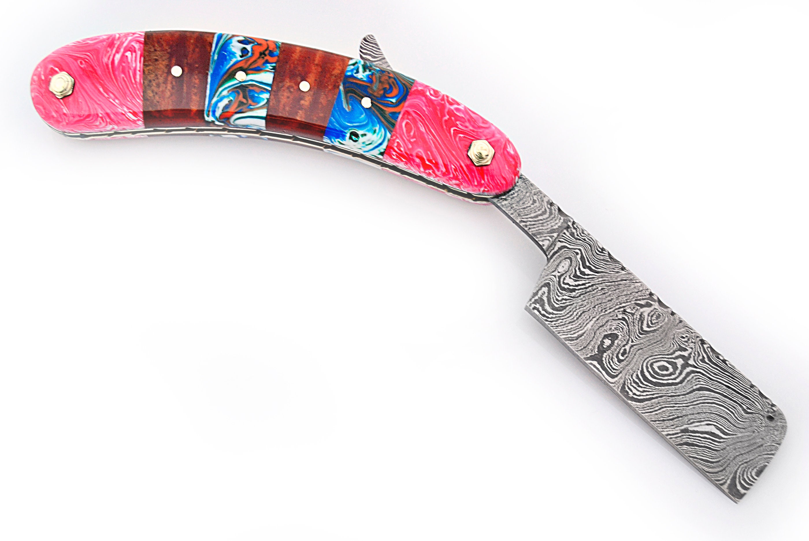 Damascus Steel Handmade 11" Folding Pocket Razor Barber Knife Resin ...