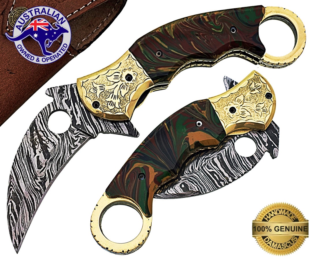 EPOXY RESIN KNIFE, Karambit Knife, Survival Engraved Japanese Pocket ...