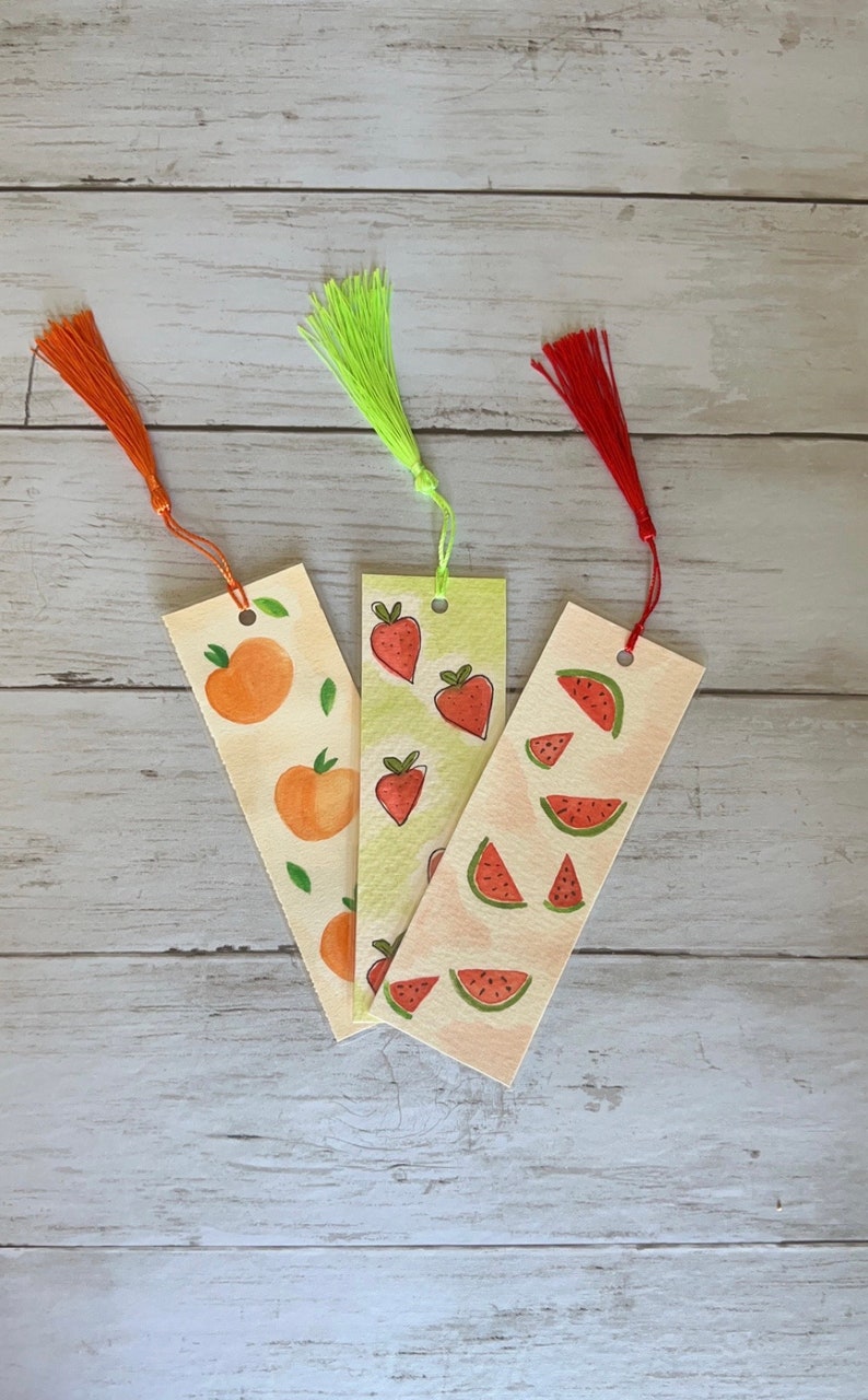 Watercolor Bookmarks, Bookworm, Book Lover, Strawberries, Peaches ...