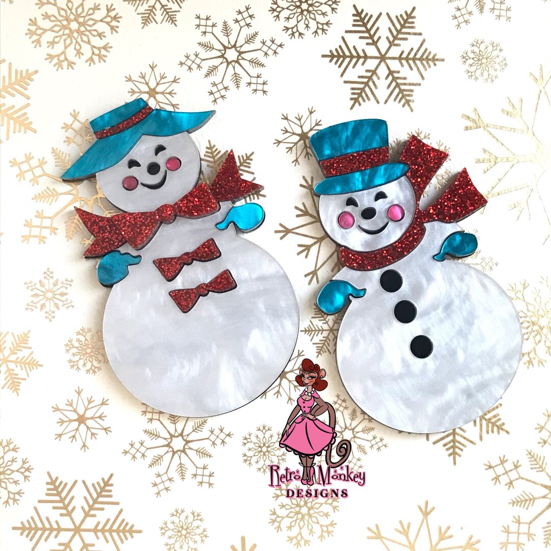 Retro Snowman Brooch: Mid-century Inspired Acrylic Pin - Etsy