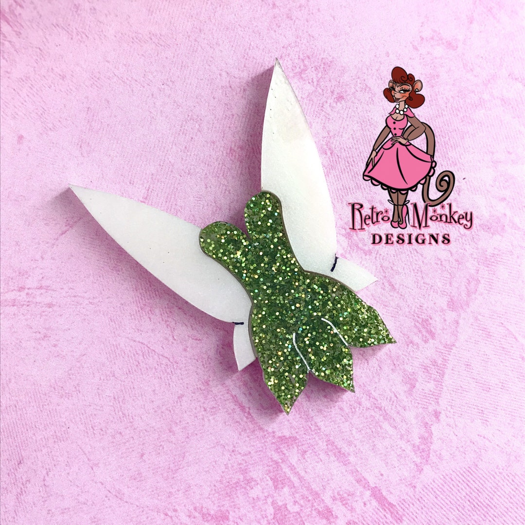 Tinkerbell Inspired Dress Brooch: Handmade Acrylic Pin, White Wings - Etsy