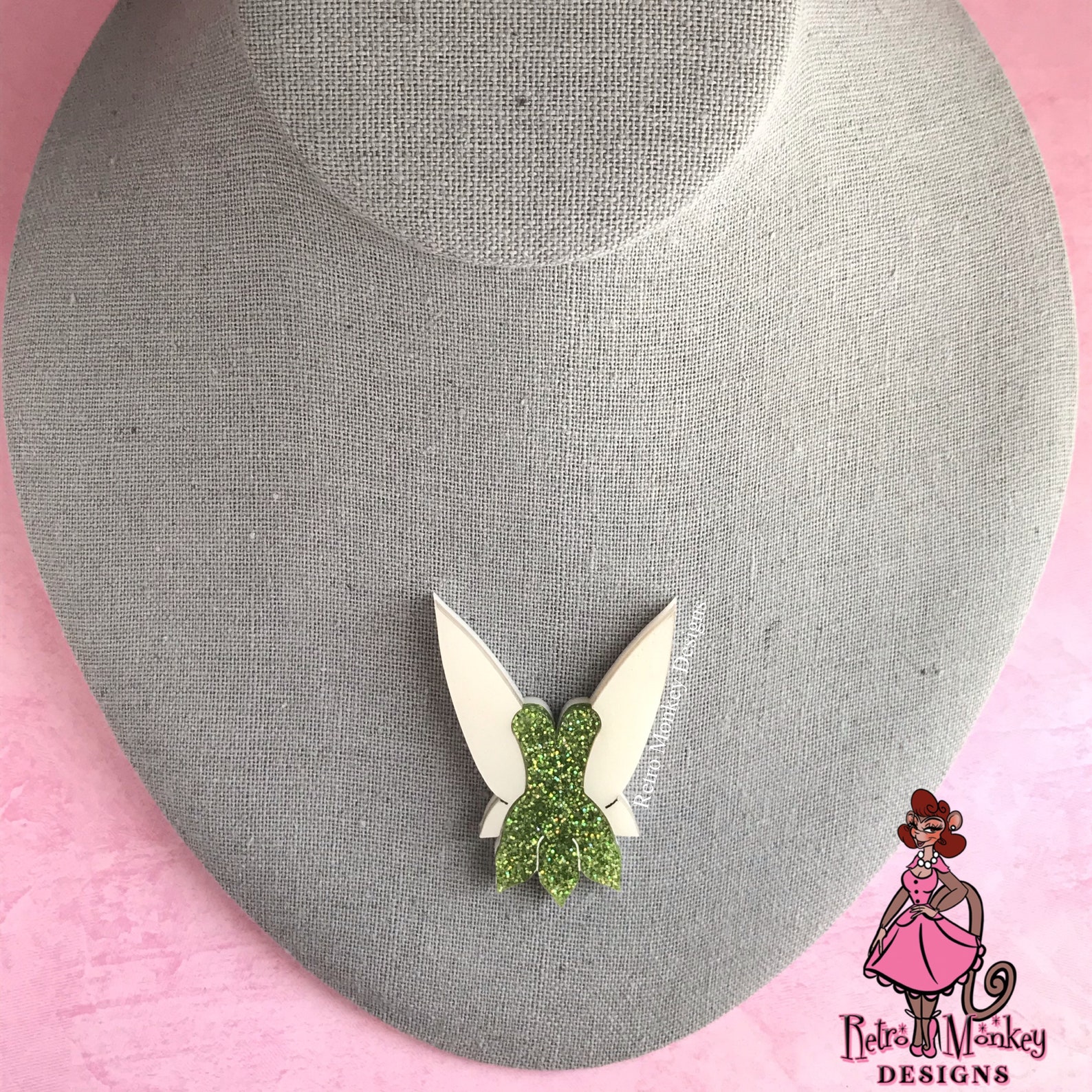 Tinkerbell Inspired Dress Brooch: Handmade Acrylic Pin, White Wings - Etsy
