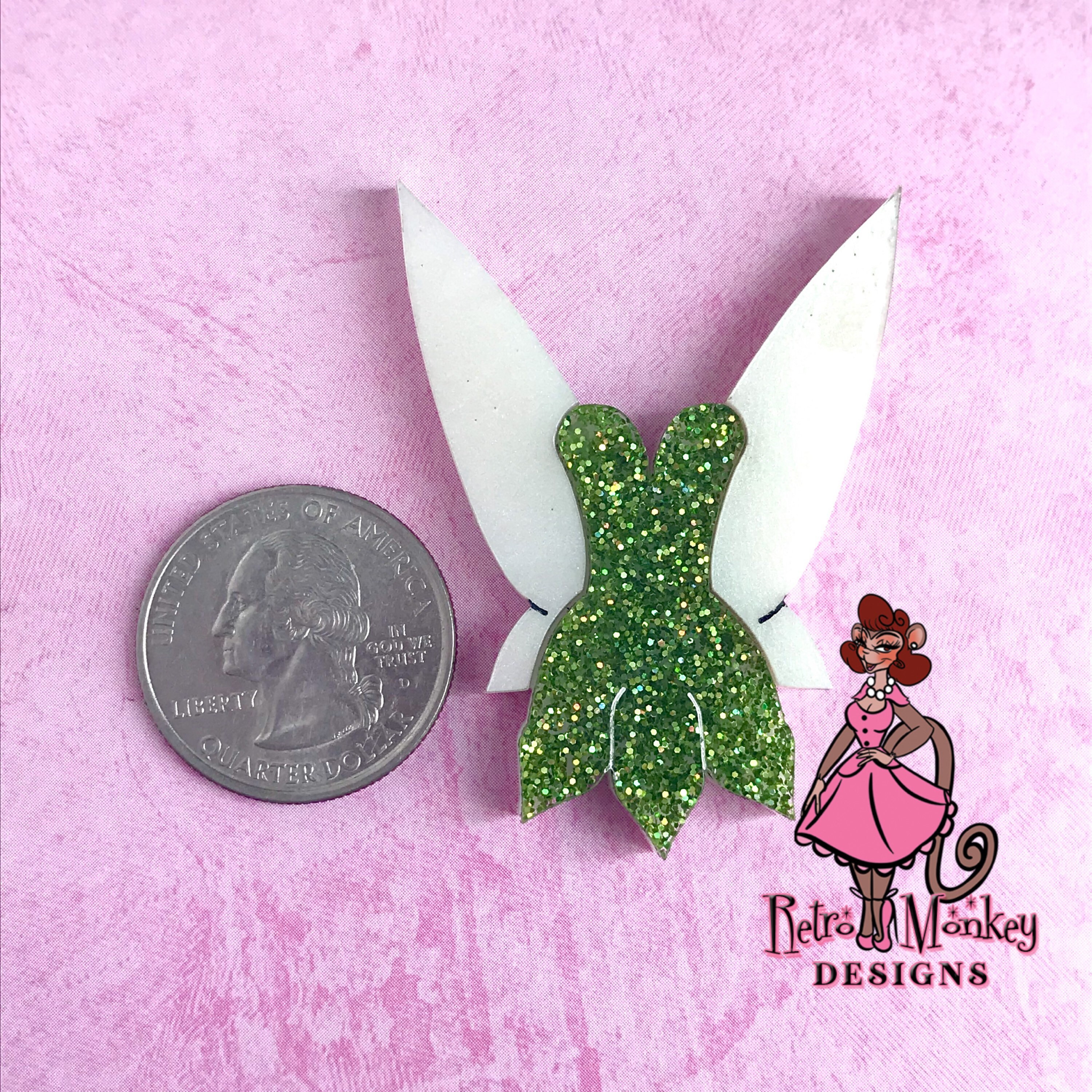 Tinkerbell Inspired Dress Brooch: Handmade Acrylic Pin, White Wings - Etsy