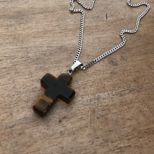 Tiger Eye Cross Necklace, Healing Crystal Necklace, Cross Necklace ...