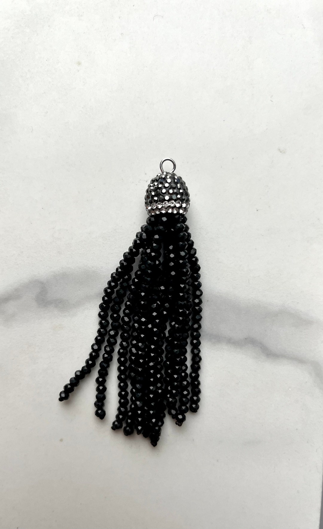 Black Crystal Tassel, Glass Beads Tassel, Rhinestone Tassel, Crystal ...