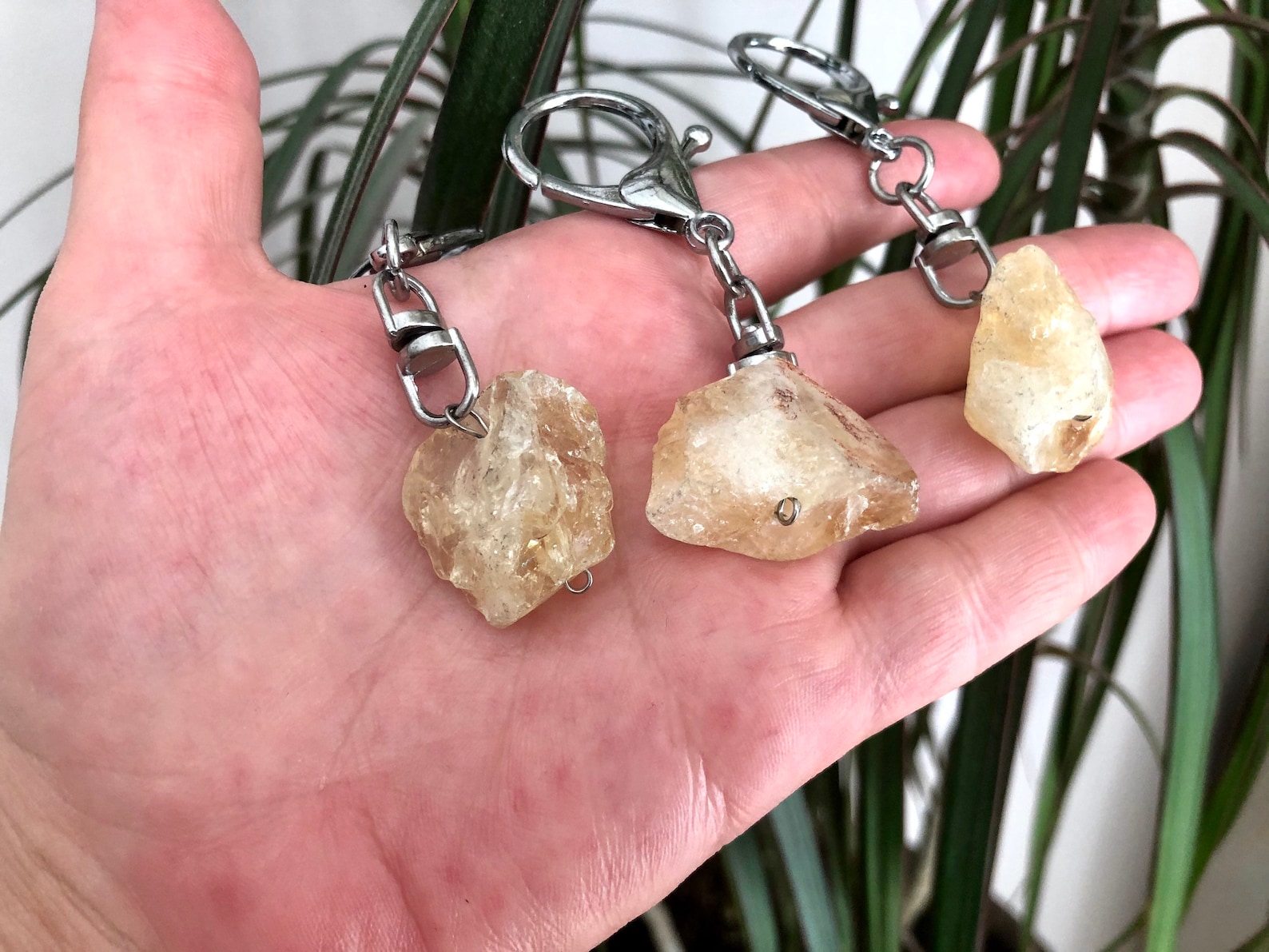 Citrine Key Chain, Raw Crystal, Protection Keychian, Gemstone Keychain ...