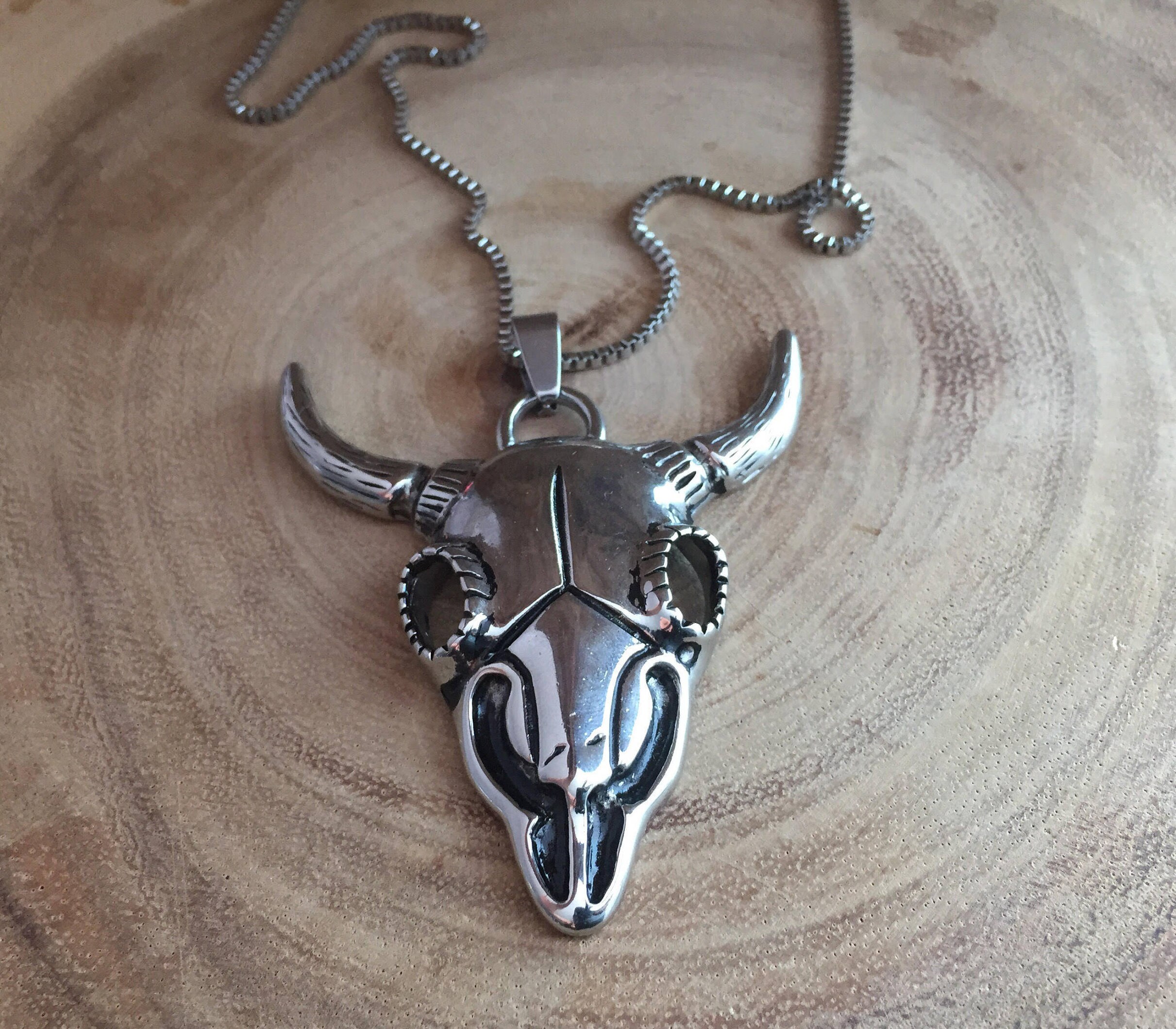 Cowboy necklace Skull Jewelry Bull head Skull Necklace Mens | Etsy