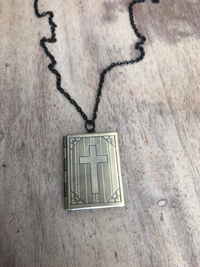 Book Locket Catholic Jewelry Cross Locket Cross for Him | Etsy
