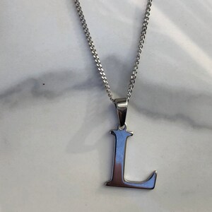 Name Necklace, Silver Monogram Necklace, Letter L, Letter Necklace ...