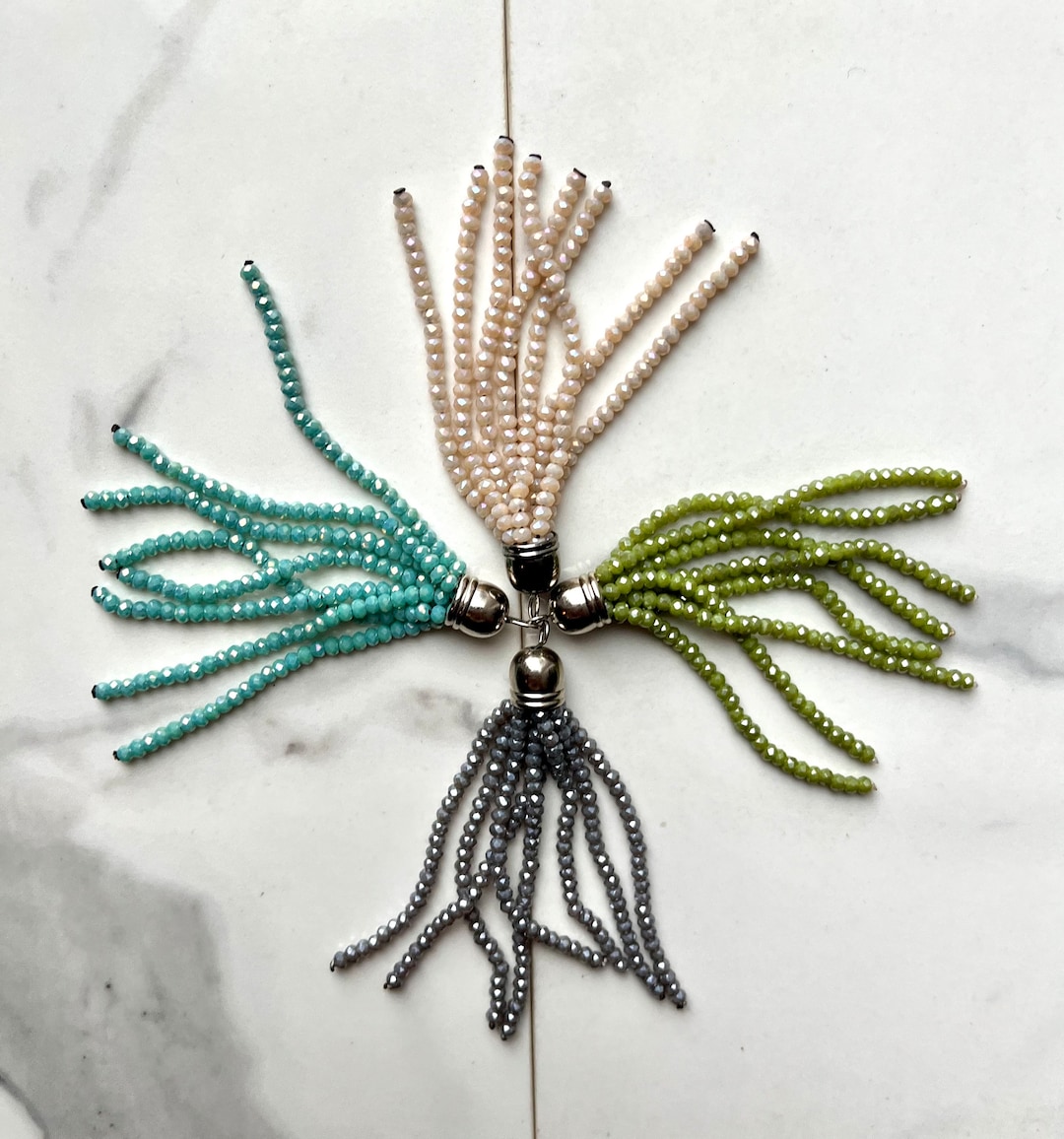 Crystal Tassel, Glass Beads Tassel, Faceted Glass Tassel, Green Tassel ...