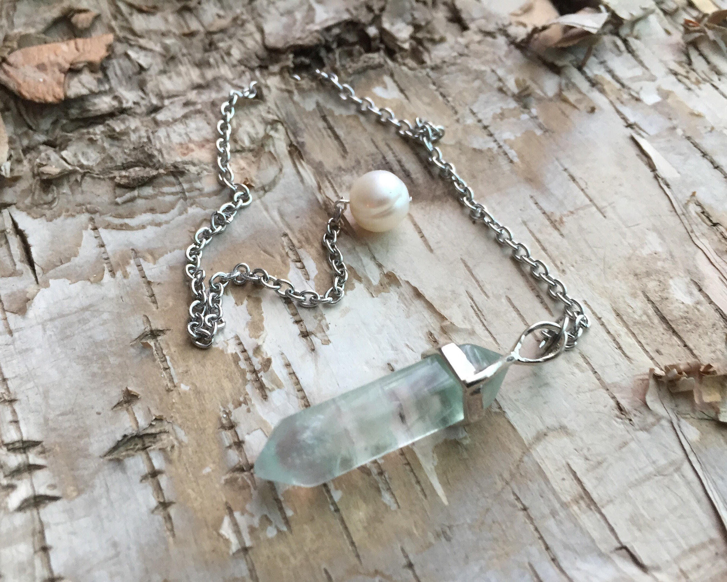 Crystal Pendulum, Green Fluorite Pendulum, Pearl Pendulum , Chakra ...