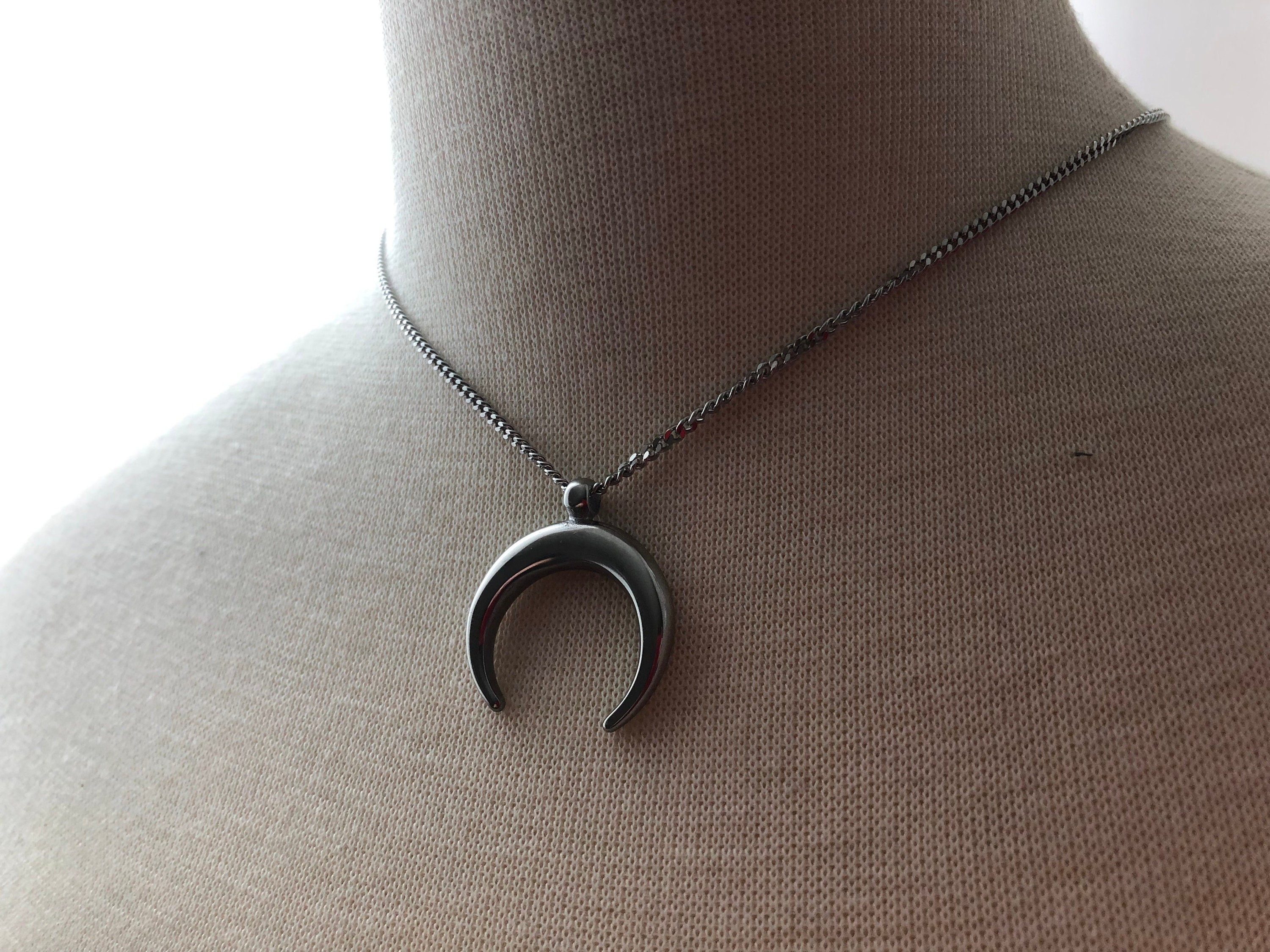 Crescent Moon, Horn Pendant, Men's Jewelry, Double Horn, Moon Charm ...