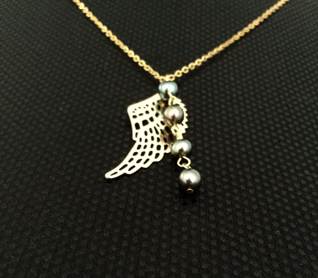 Angel Wing Pendant, Wing Pearl Pendant, Bridesmaids Gift, Angel Wing ...