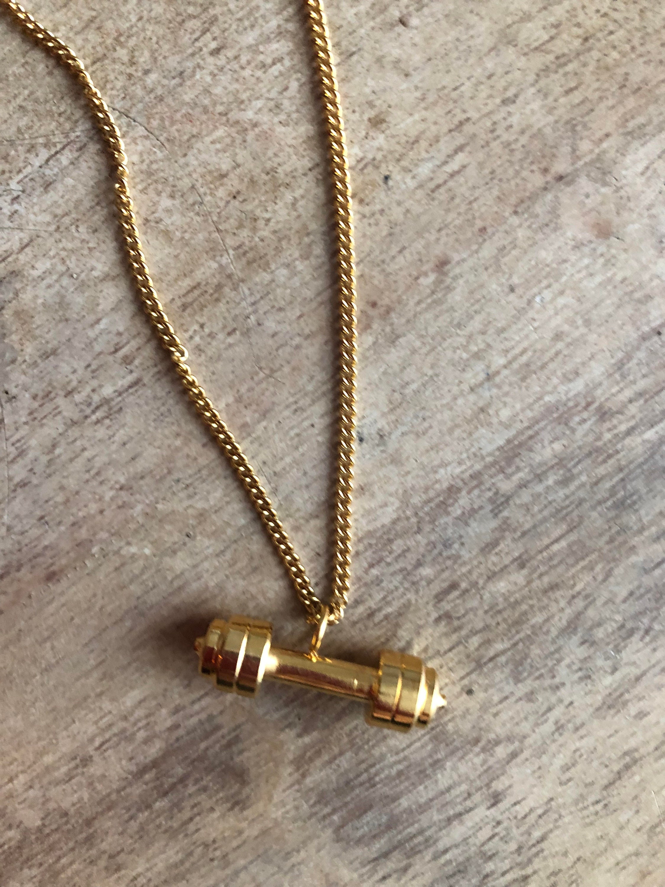 Gym Jewelry, Gold Dumbbell Necklace, Fitness Jewelry, Crossfit Pendant ...