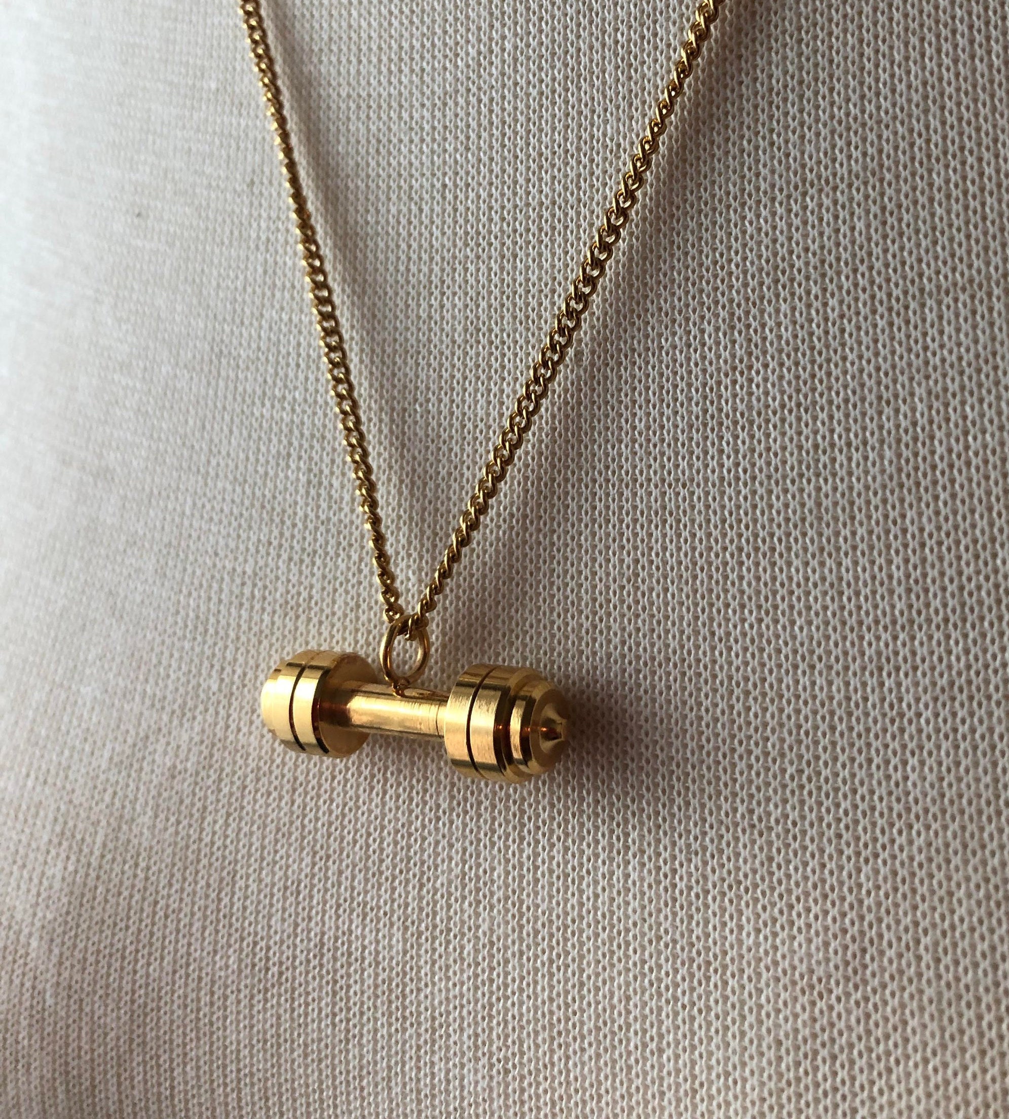 Gym Jewelry, Gold Dumbbell Necklace, Fitness Jewelry, Crossfit Pendant ...