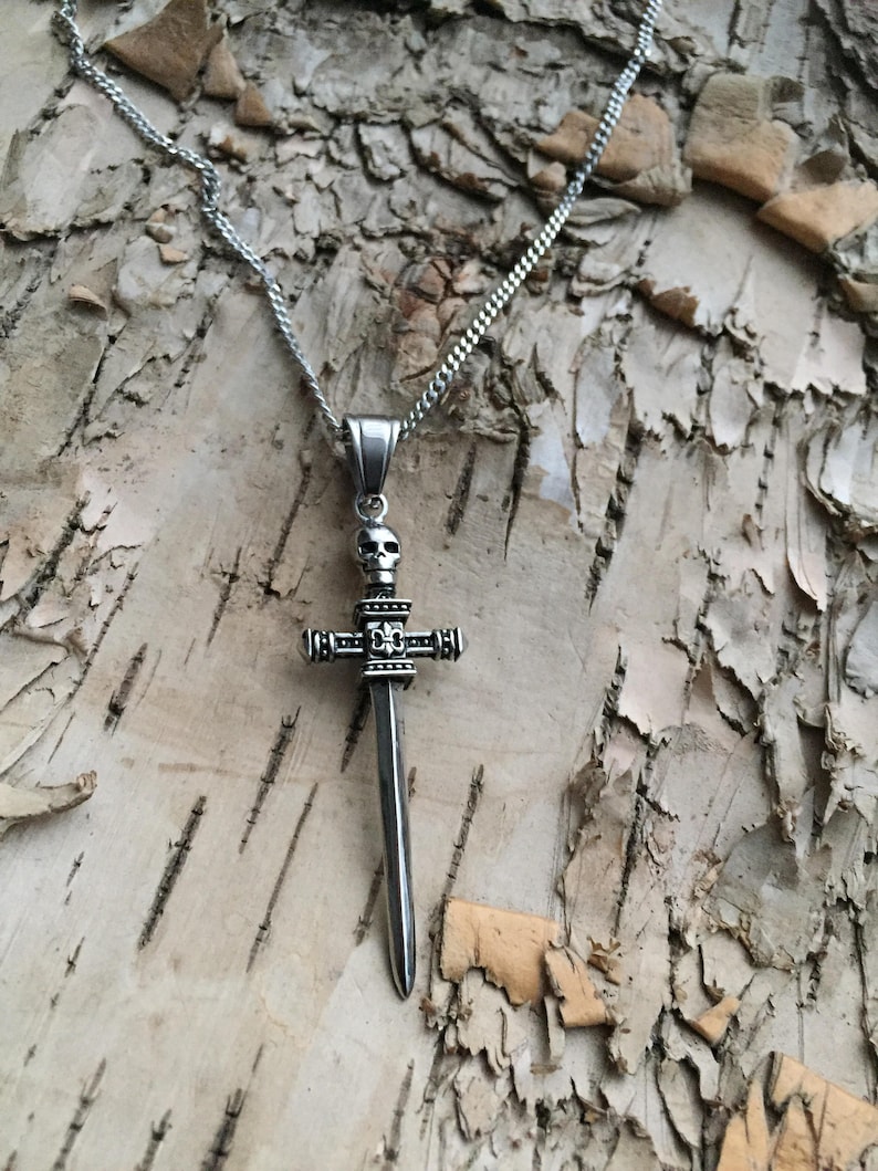Sword necklace Skull sword necklace cross necklace Dagger | Etsy