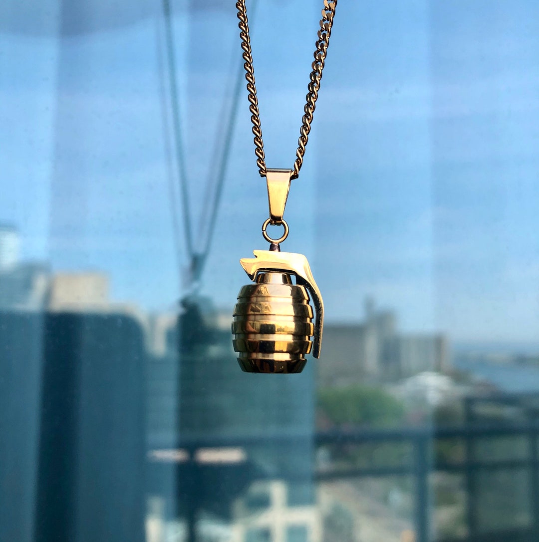 Grenade Necklace, Bomb Pendant, Army Jewelry, Weapon Necklace, Mens ...
