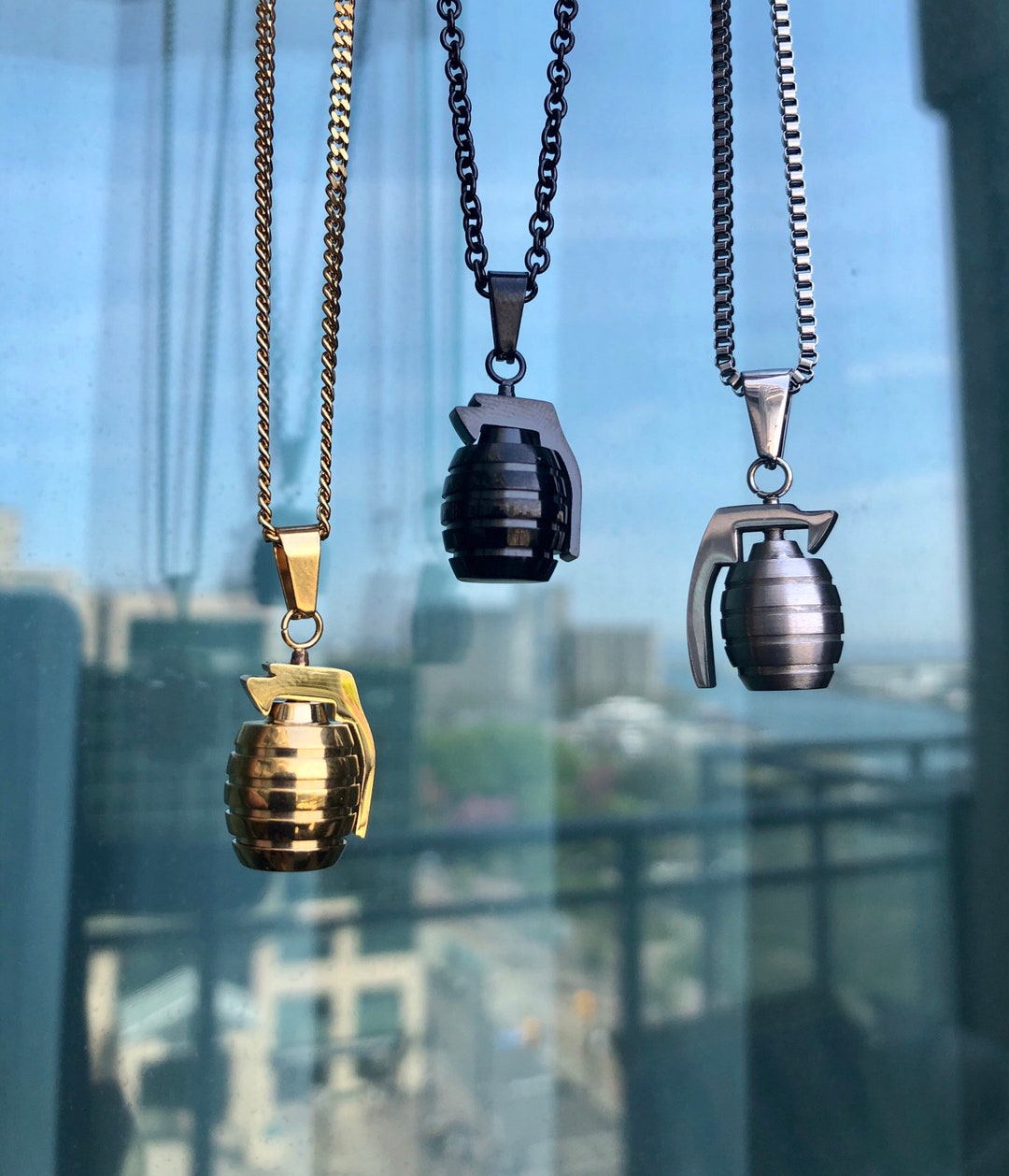 Hand granaat ketting, bom hanger, leger sieraden, wapen ketting, mens ...