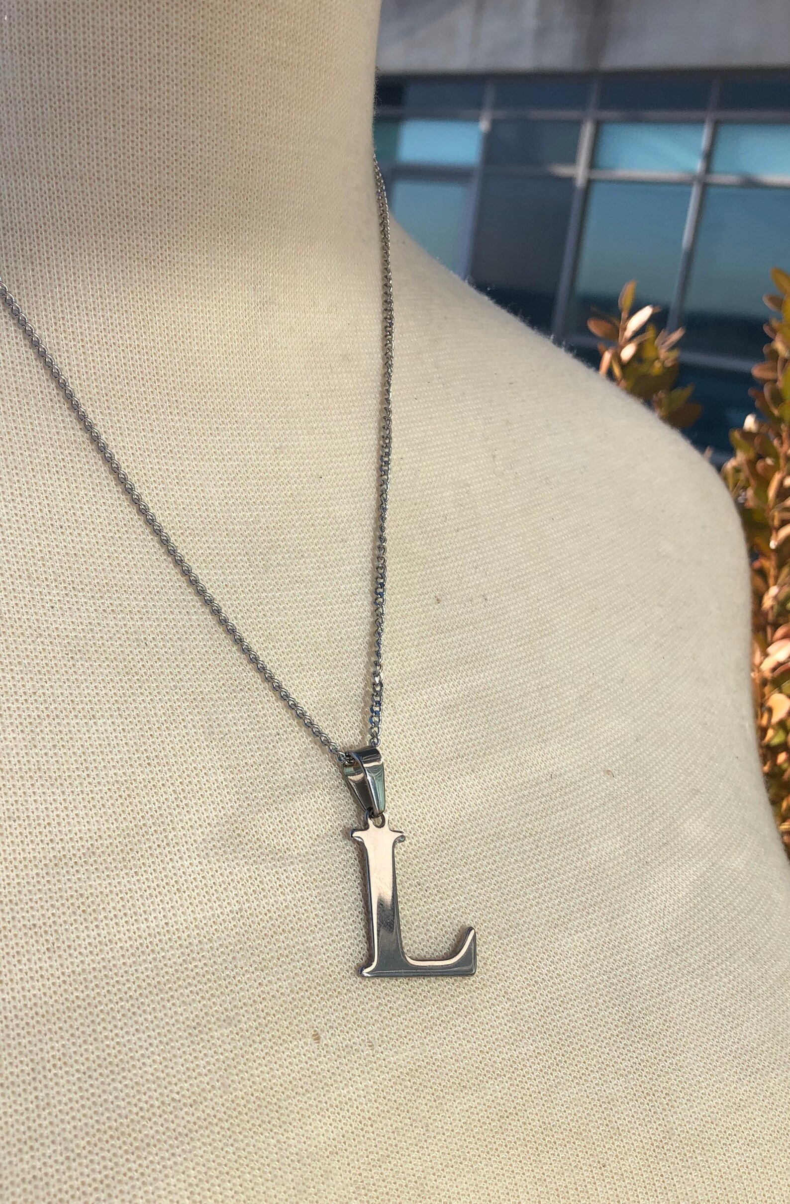 Name Necklace, Silver Monogram Necklace, Letter L, Letter Necklace ...