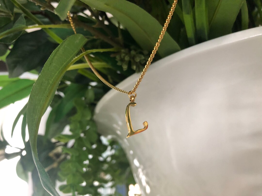 Name Necklace, Gold Monogram Necklace, Letter L, Letter Necklace, Pearl ...