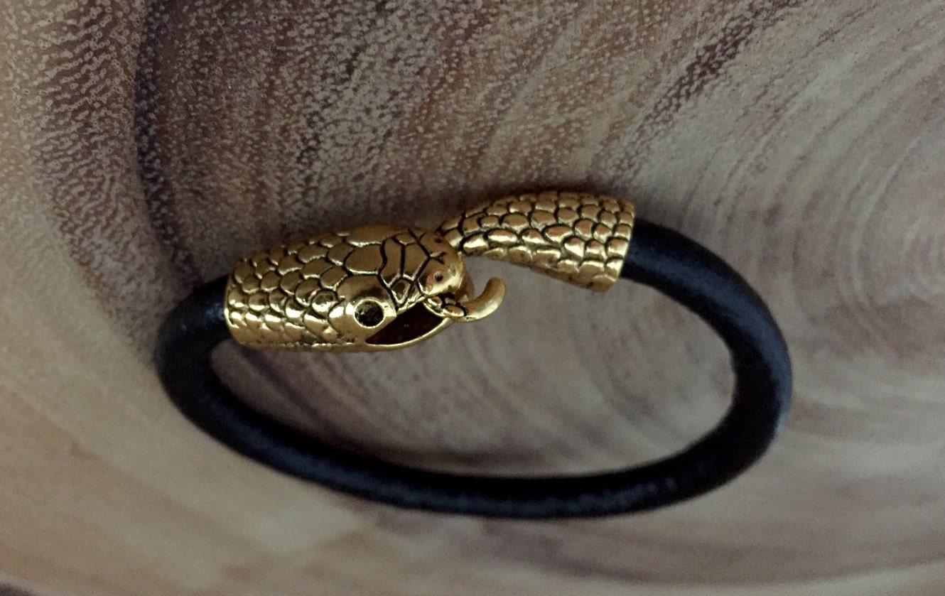 Snake Bracelet Python Bracelet Snake Head Black Leather | Etsy