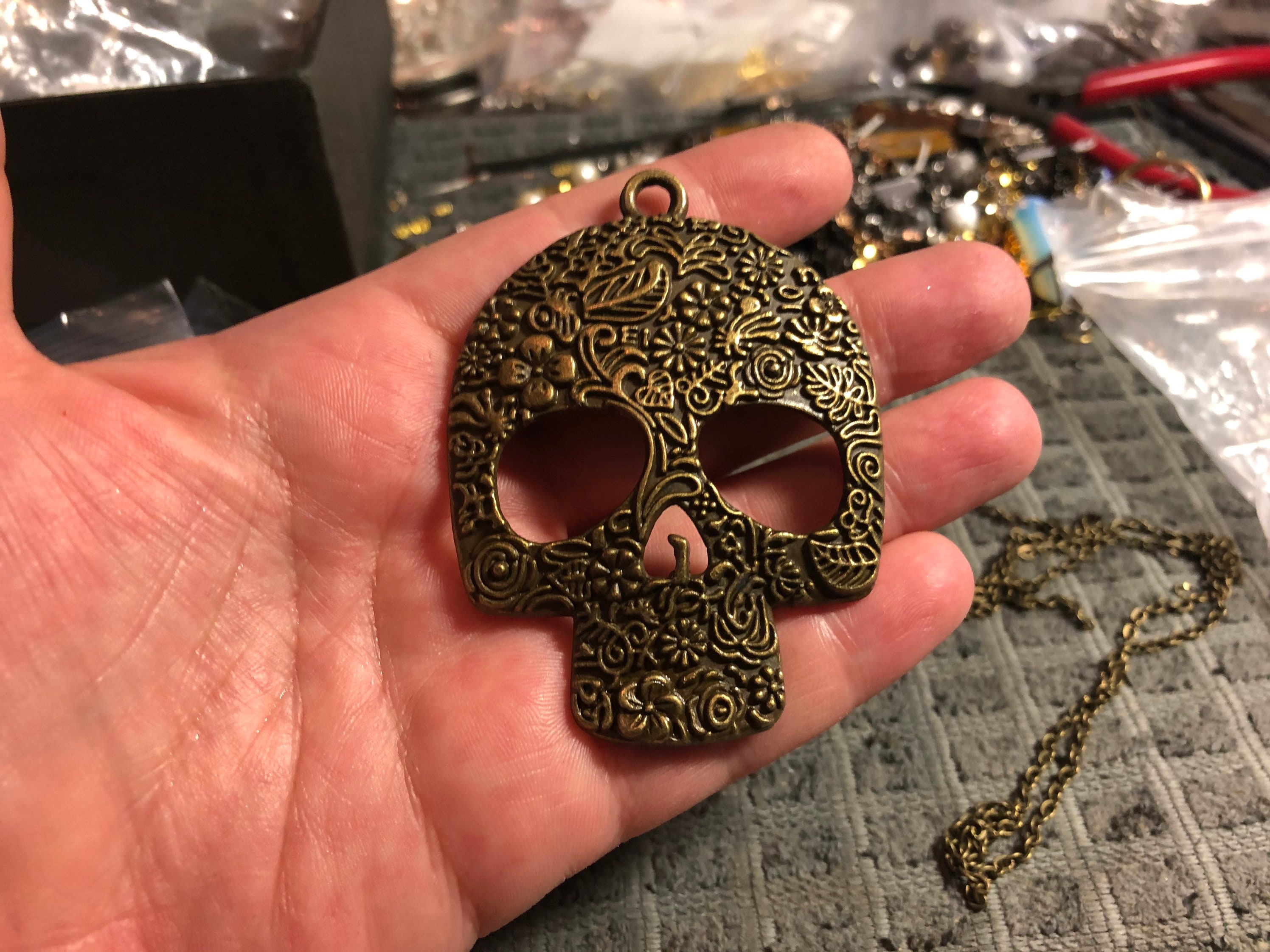 Sugar Skull Jewelry, Human Skull Necklace, Day of the Dead, Skull for ...