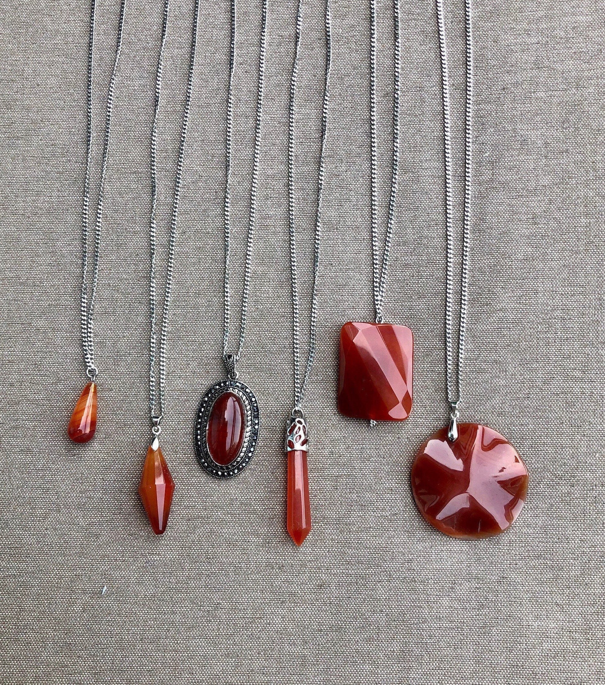 Carnelian Necklace, Crystal Point Necklace, Healing Crystal Necklace ...
