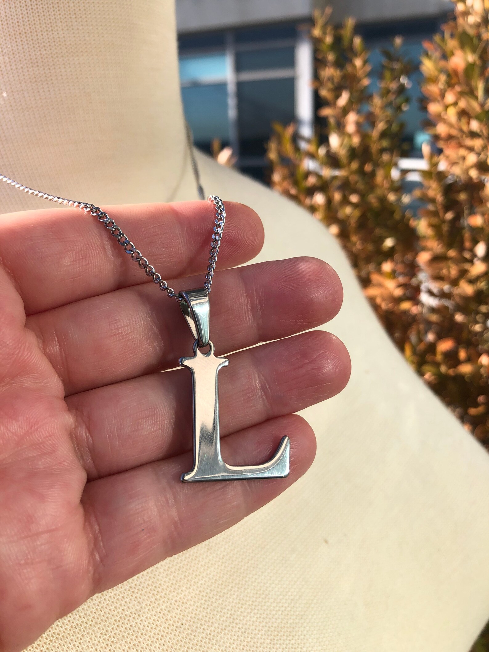 Name necklace Silver monogram necklace letter L letter | Etsy