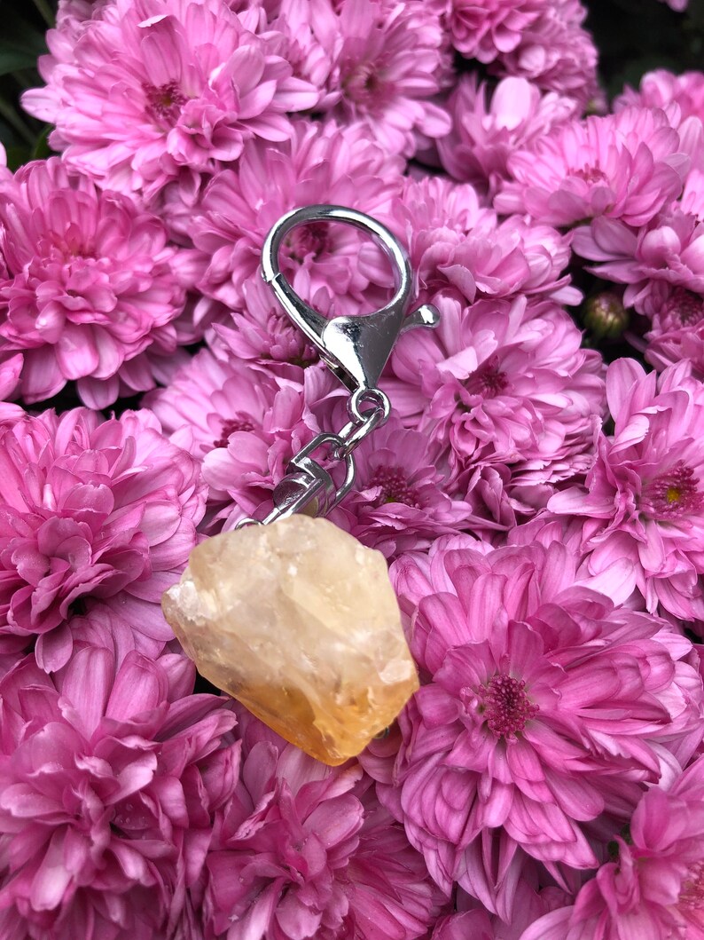 Citrine Key Chain, Raw Crystal, Protection Keychian, Gemstone Keychain ...
