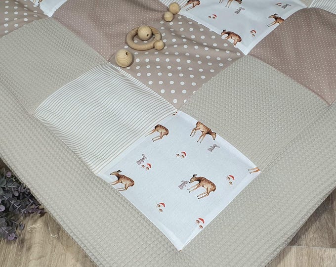 Krabbeldecke mit Namen, Individuelle Babydecke Lagerungskissen Oskar Patchworkdecke ...