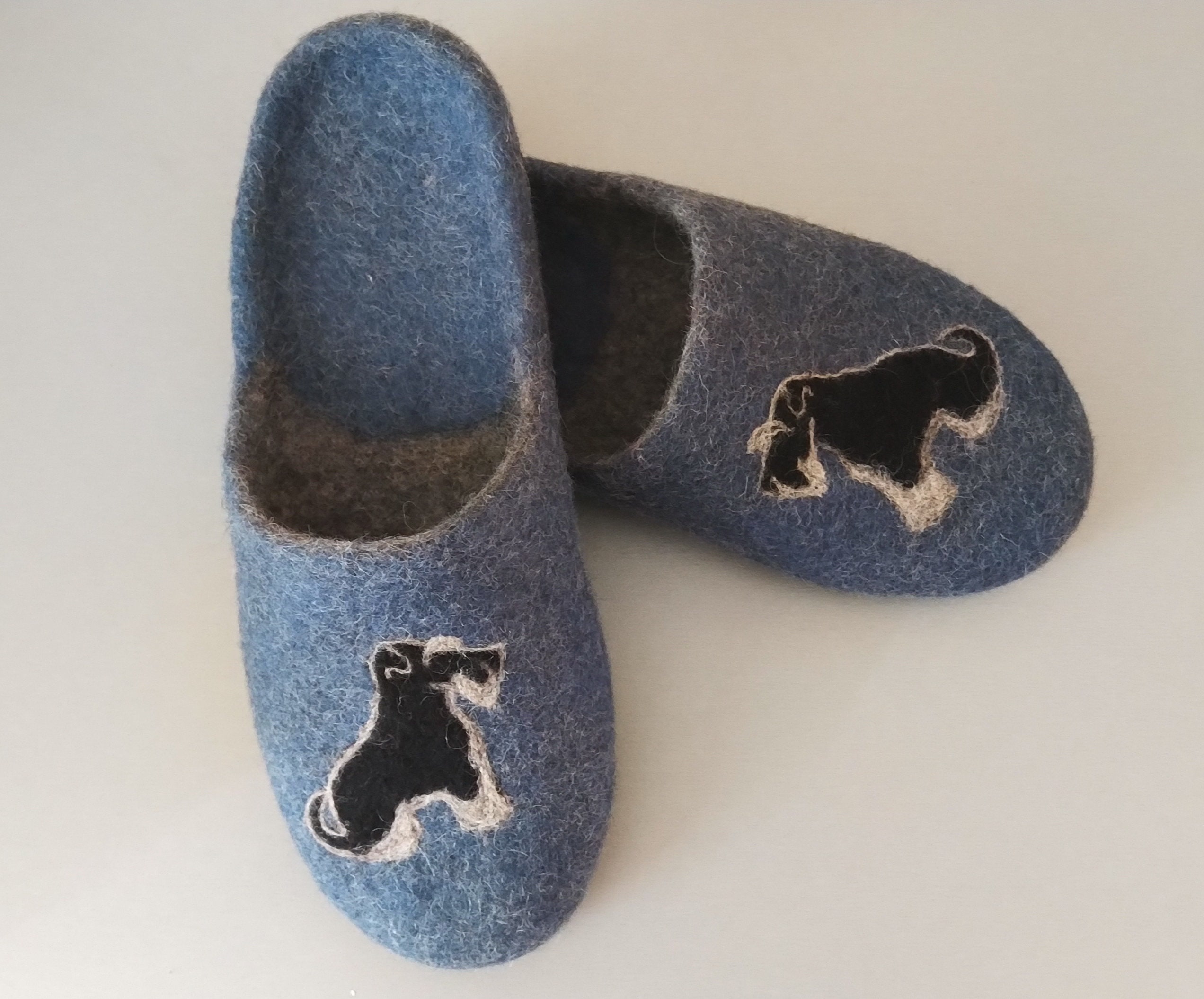 Felted Slippers With Dog Miniature Schnauzer | Etsy