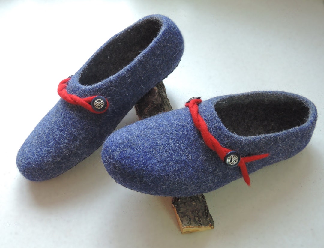 Blue Felt Slippers Gift for Her/him/ Home Shoes/ Women Slippers/ Woolen ...