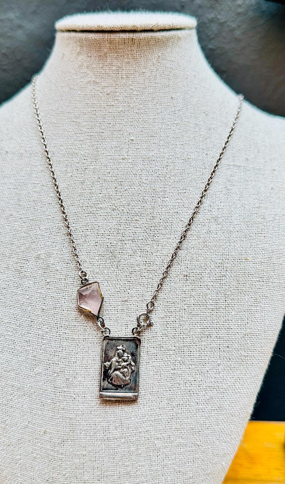 Silver Sacred Scapular Rose Quartz - Etsy Canada