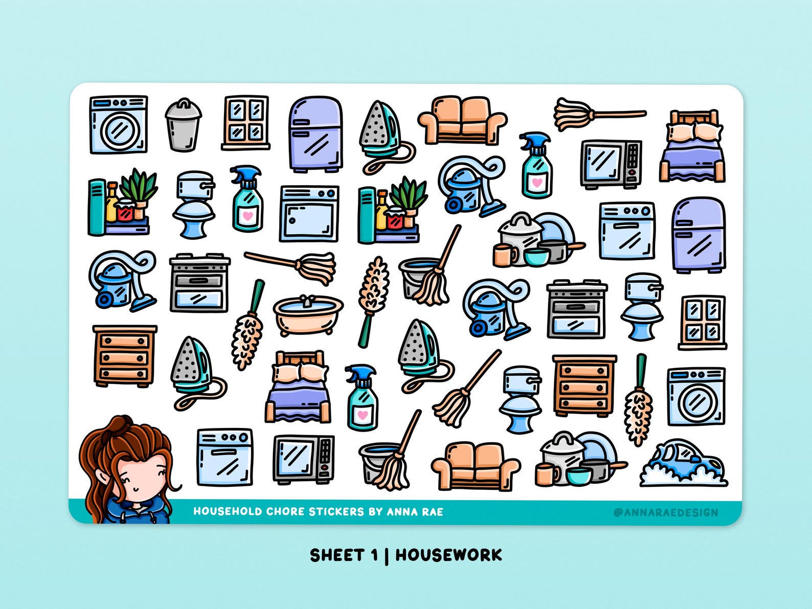 Housework Planner Stickers - Household Chores, Cleaning and Laundry ...