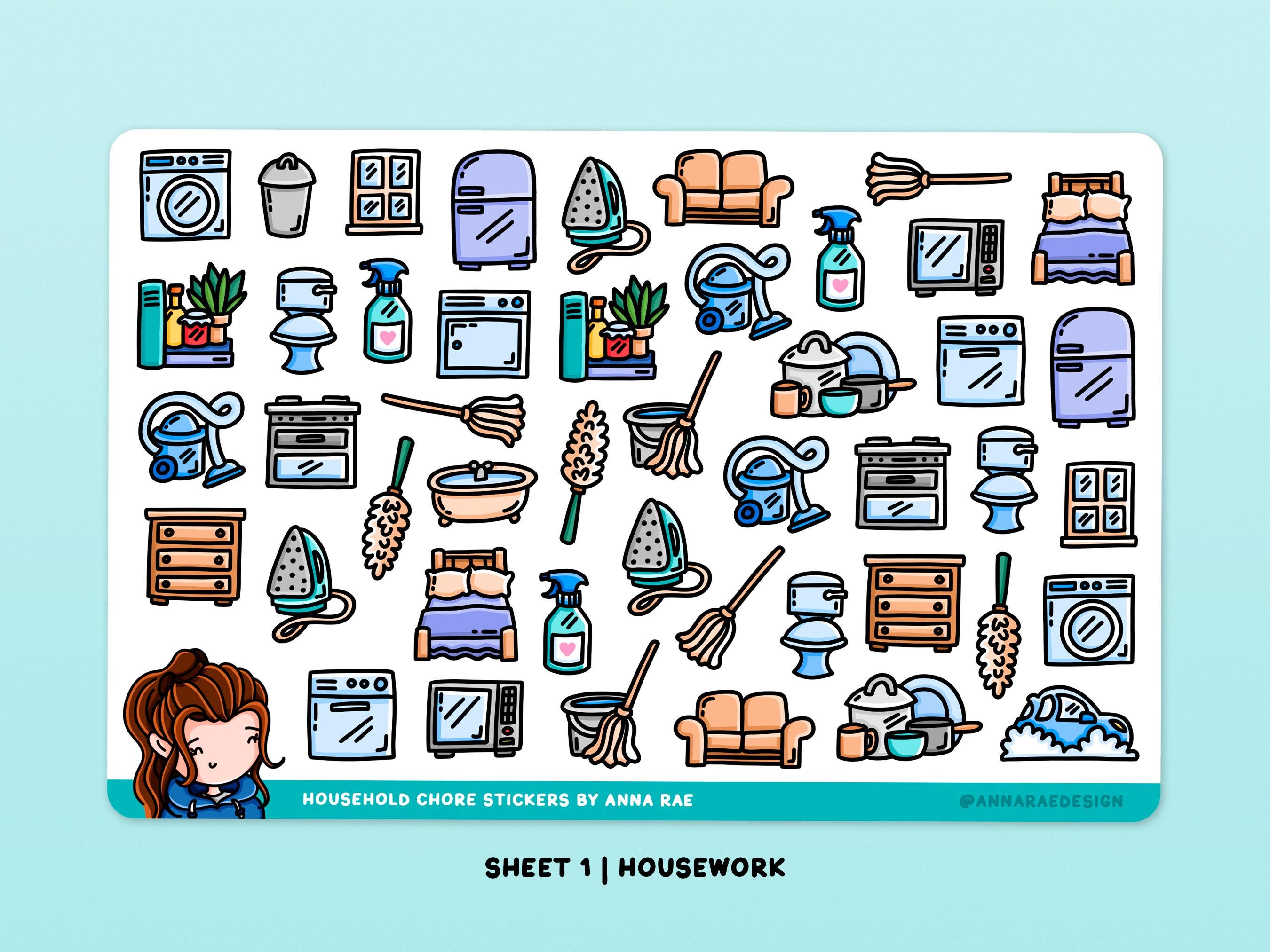 Housework Planner Stickers - Household Chores, Cleaning and Laundry ...