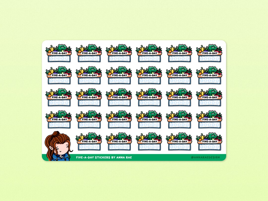 Five a Day Stickers - Diet Tracker Sticker Sheet for Planners and ...