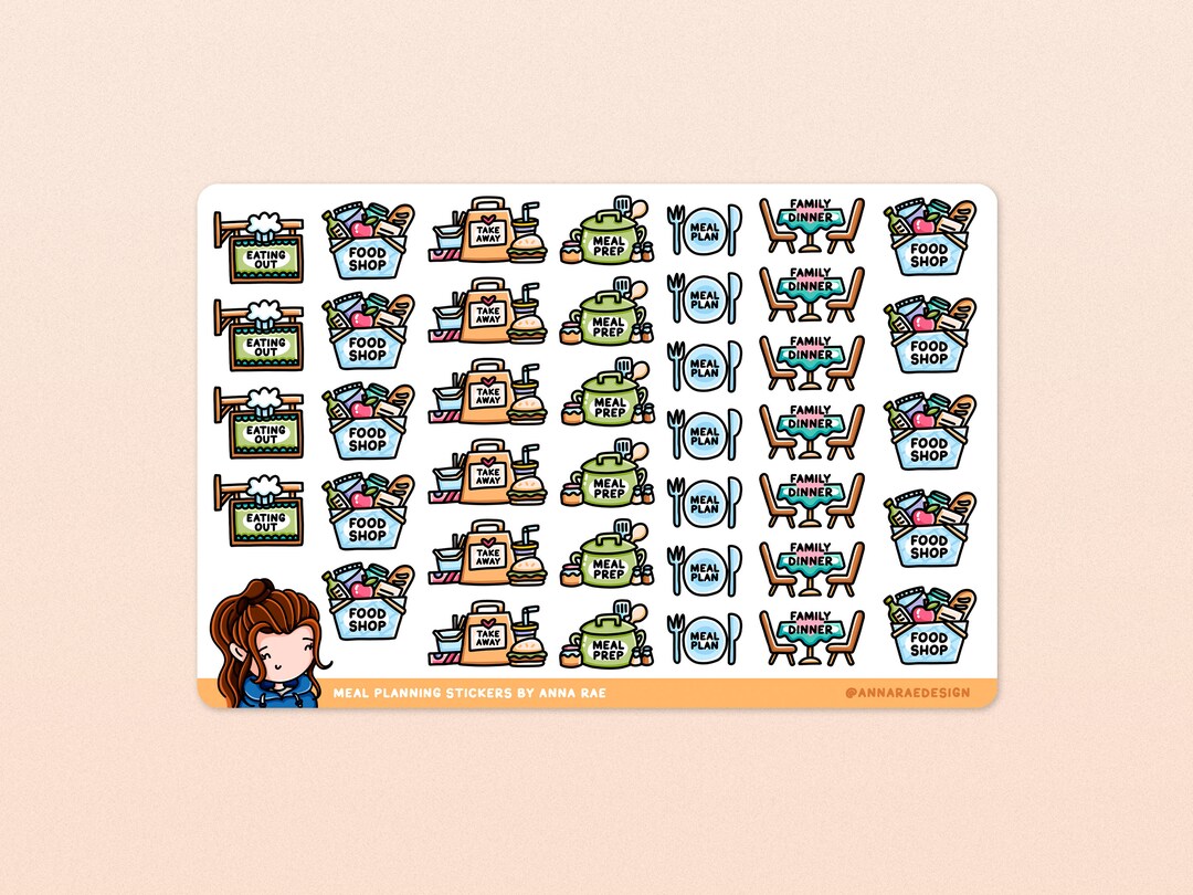 Meal Plan Stickers - Cute Meal Planning Sticker Sheets for Planners and ...