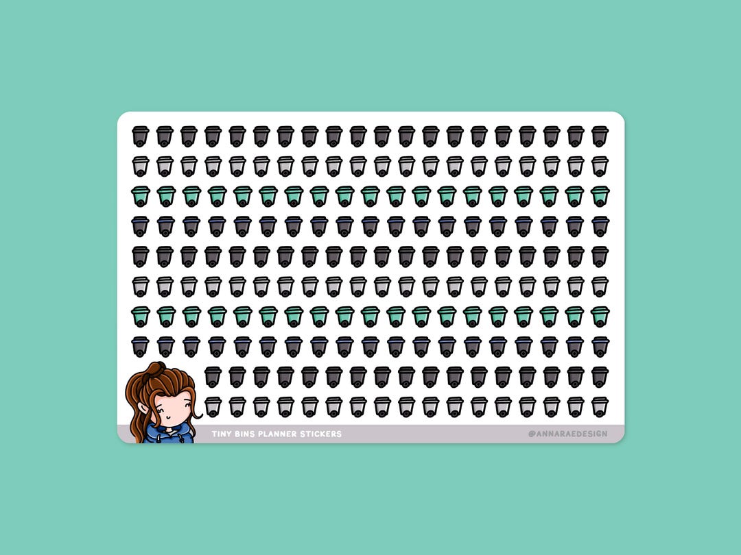 Tiny Planner Stickers - Little Wheelie Bins Sticker Sheet for Planners ...