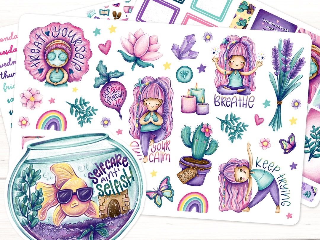 Wellness Stickers Self-care and Mental Health Sticker Sheets for ...