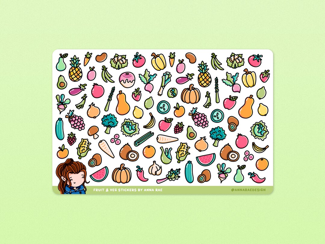 Fruit & Veg Stickers - Cute Meal Planning Sticker Sheet for Planners ...