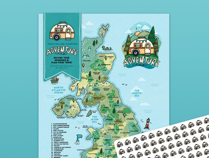 Personalised Caravan Adventure Map 2025 - Camping, Motorhome, God Pod ...