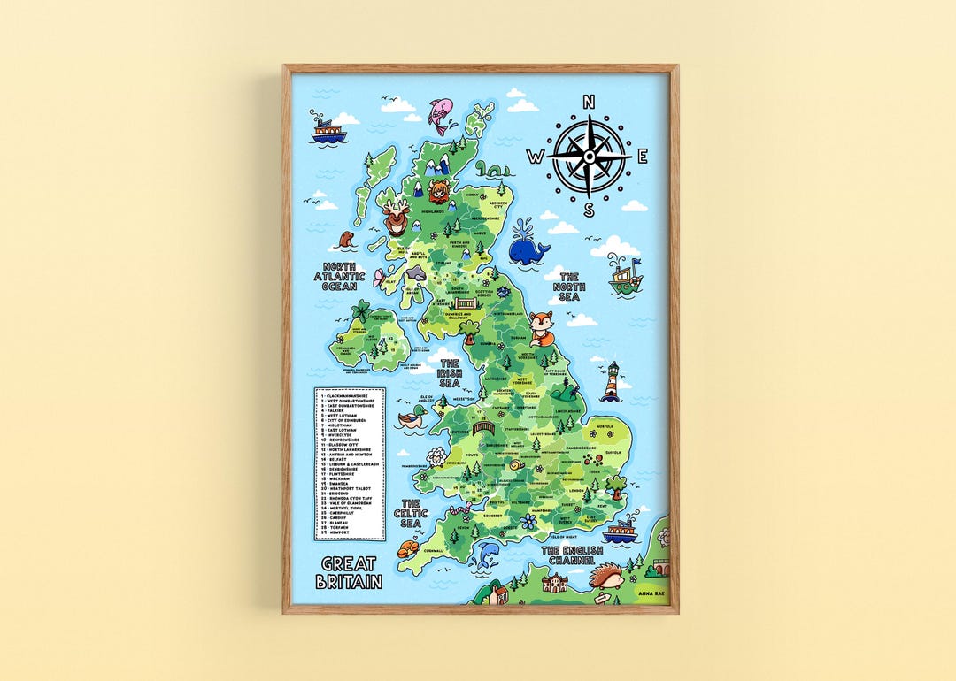 Map of Great Britain Illustration - UK for Children, Kids Bedroom Wall ...