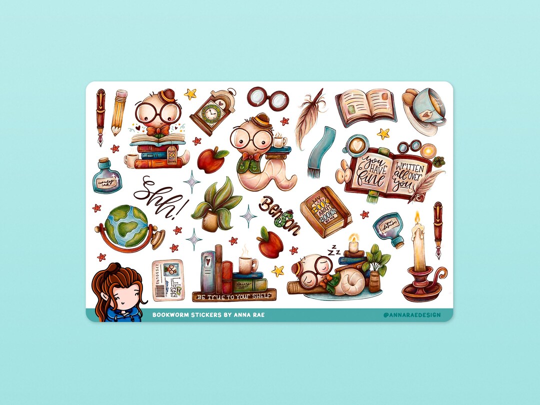 Reading Planner Sticker Kit - Benson the Bookworm Sticker Sheets for ...