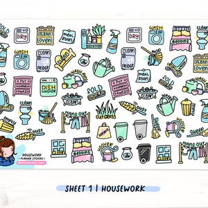 Housework Planner Stickers Pastel Household Chores, Cleaning, Laundry ...